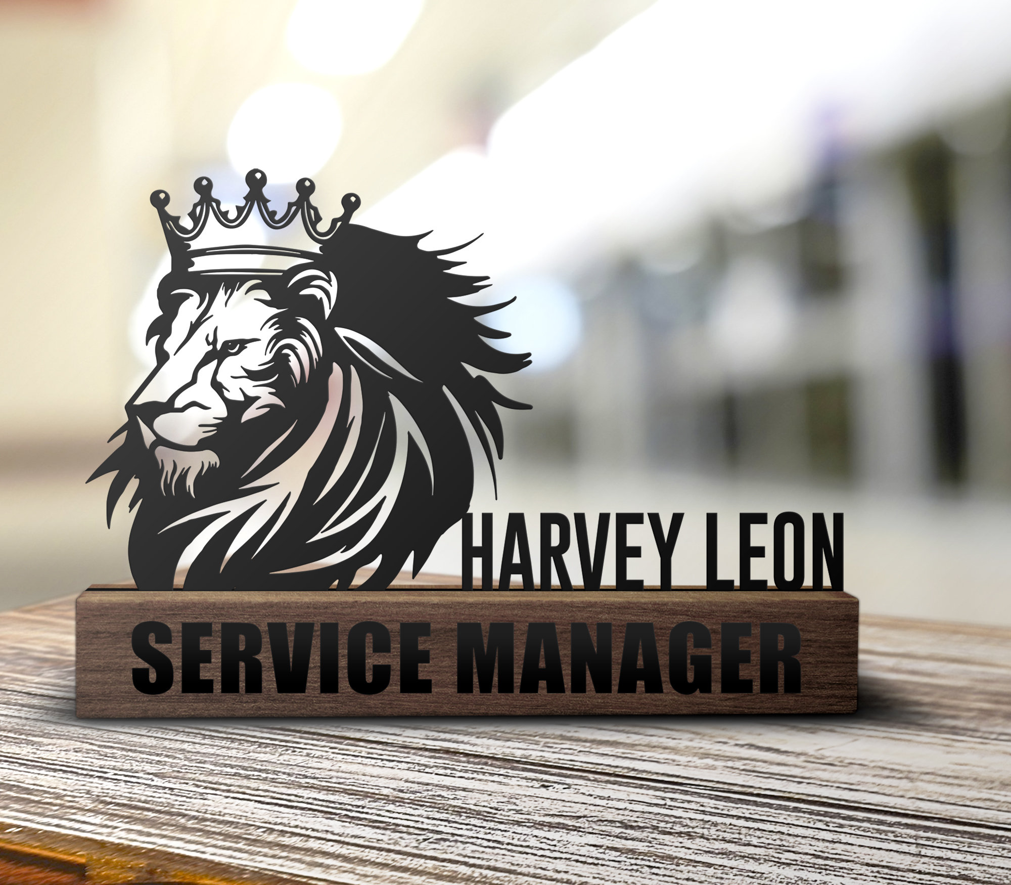 Custom Lion Desk Name Plate Wedge, Personalized Nameplate Wildlife ...