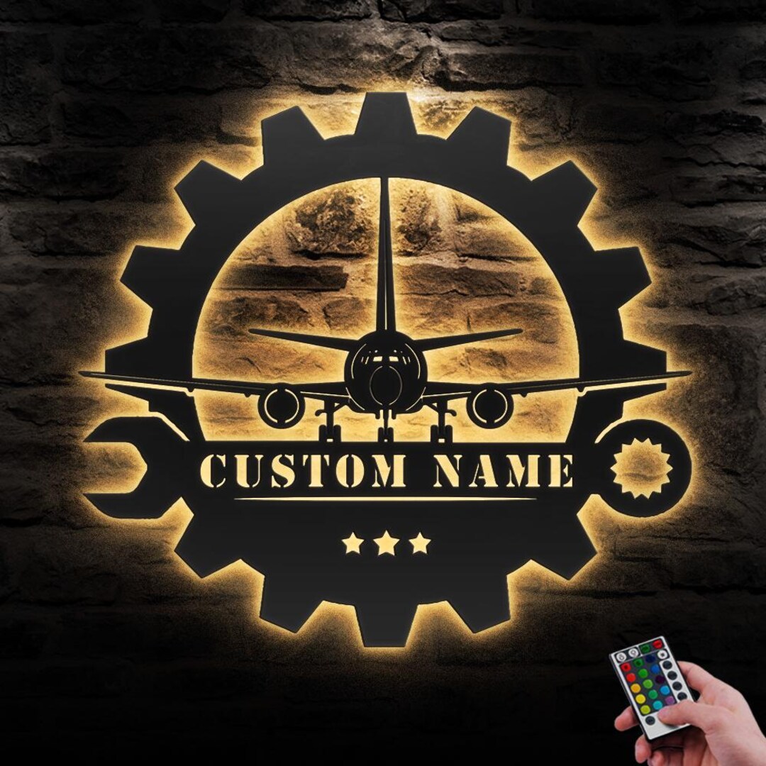 Custom Airplane Mechanic Metal Wall Art LED Light Personalized Aircraft ...