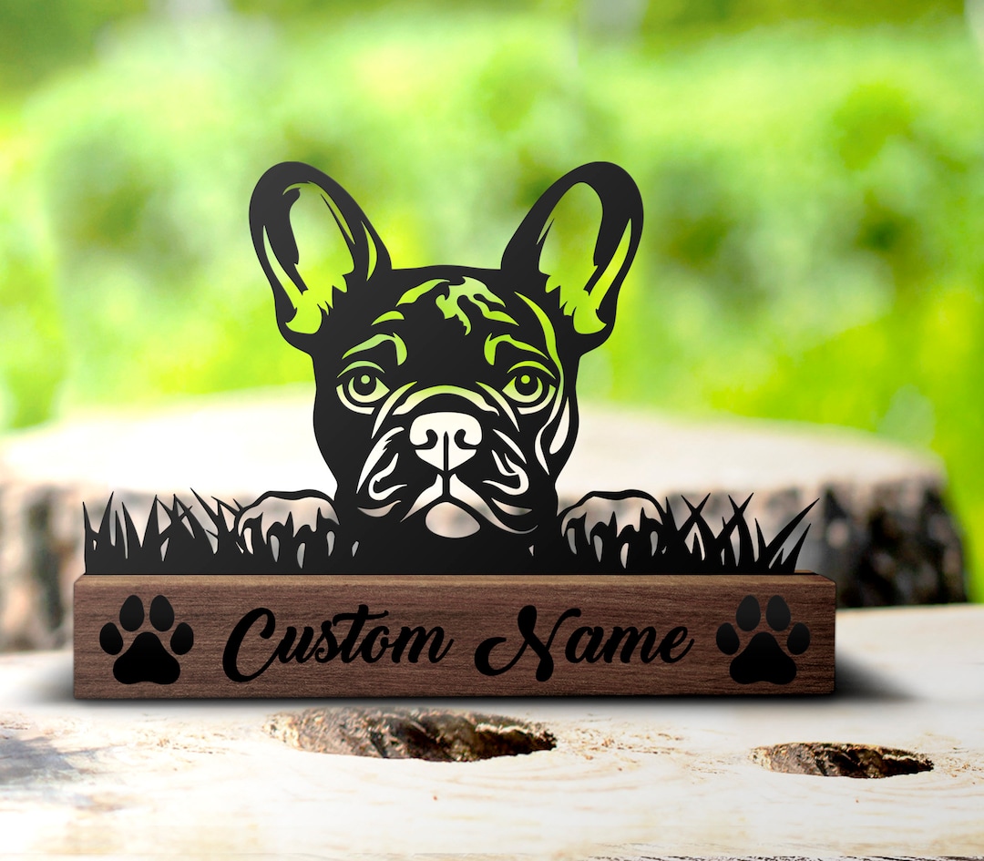 Custom French Bulldog Desk Name Plate Wedge Personalized Peeking ...