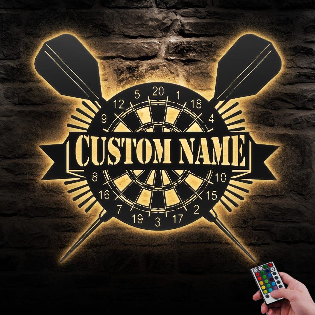 Custom Dartboard Dart Game Metal Wall Art LED Light Personalized Tips ...
