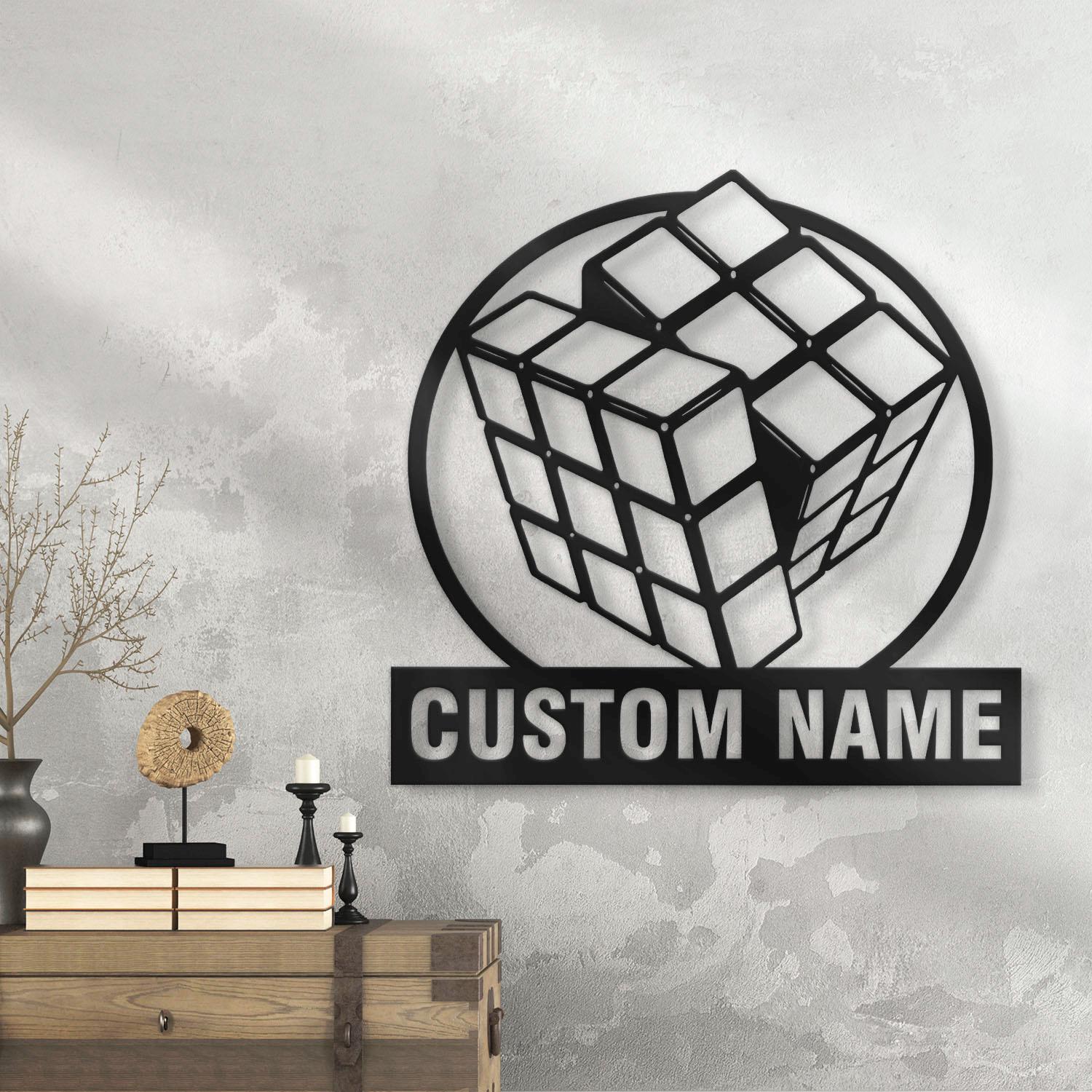 Custom Rubik's Cube Metal Wall Art LED Light Personalized Rubik Gamming ...