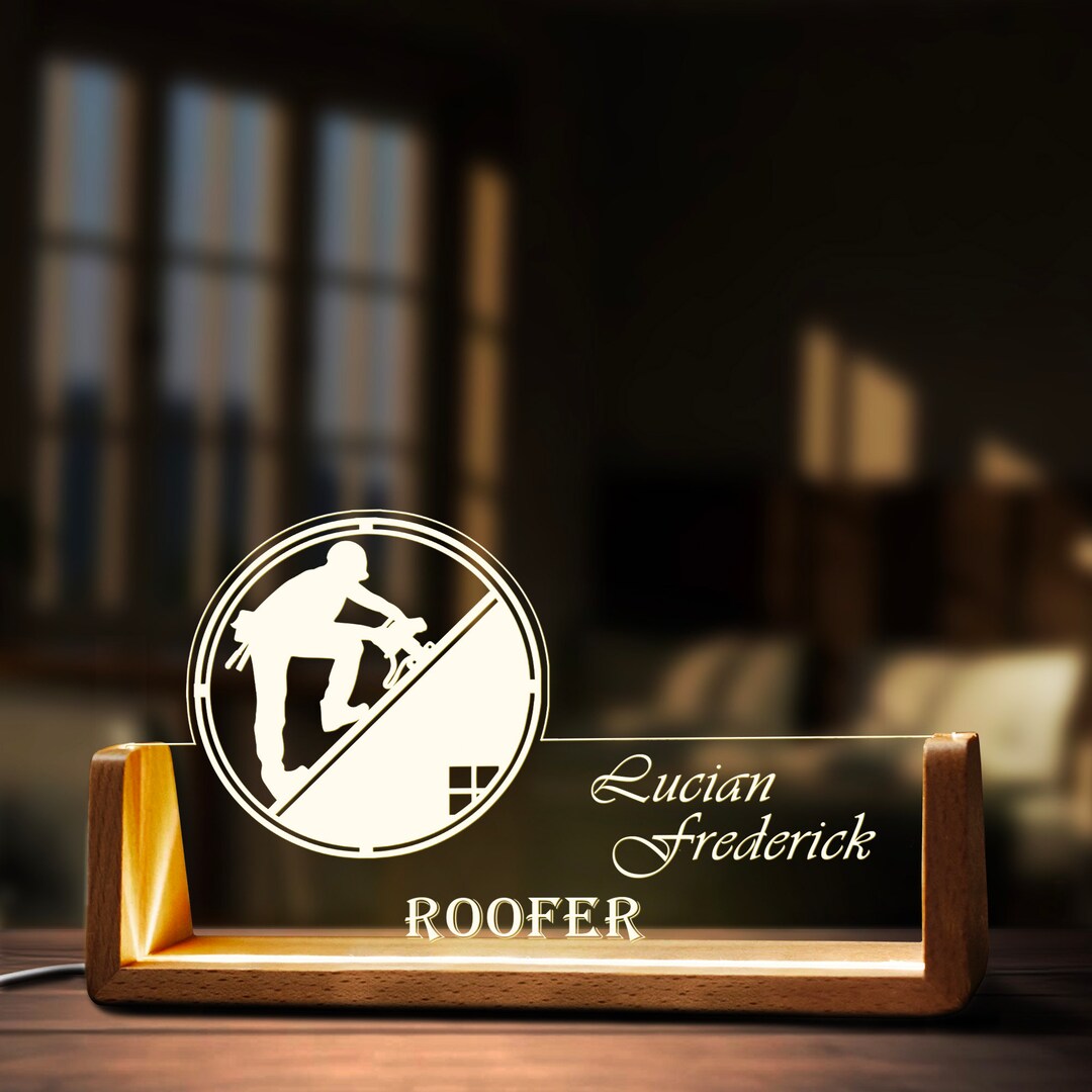 Custom Work Repairs Roofs Desk Name Plate Personalized Roofer LED Light ...