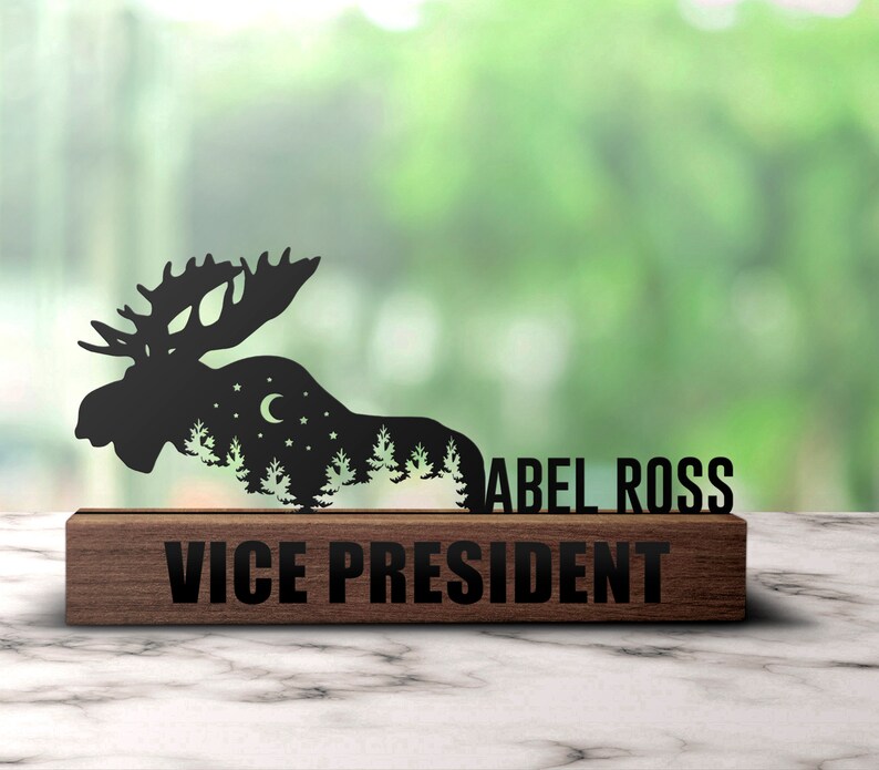 Custom Moose Alternative Desk Name Plate Wedge, Personalized Moose in ...