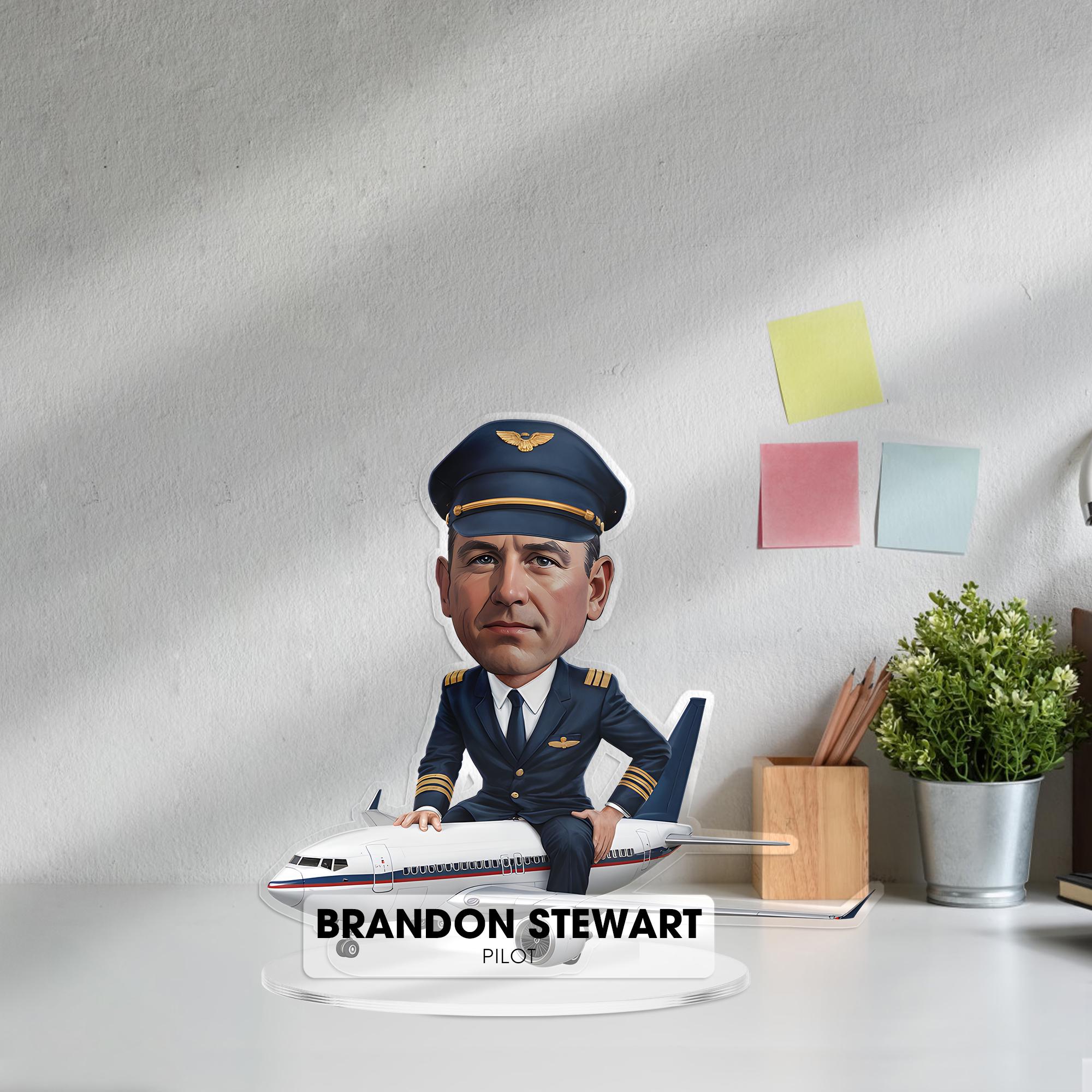 Custom Pilot Figurine Trinket Caricature Portrait Desk Name Plate ...