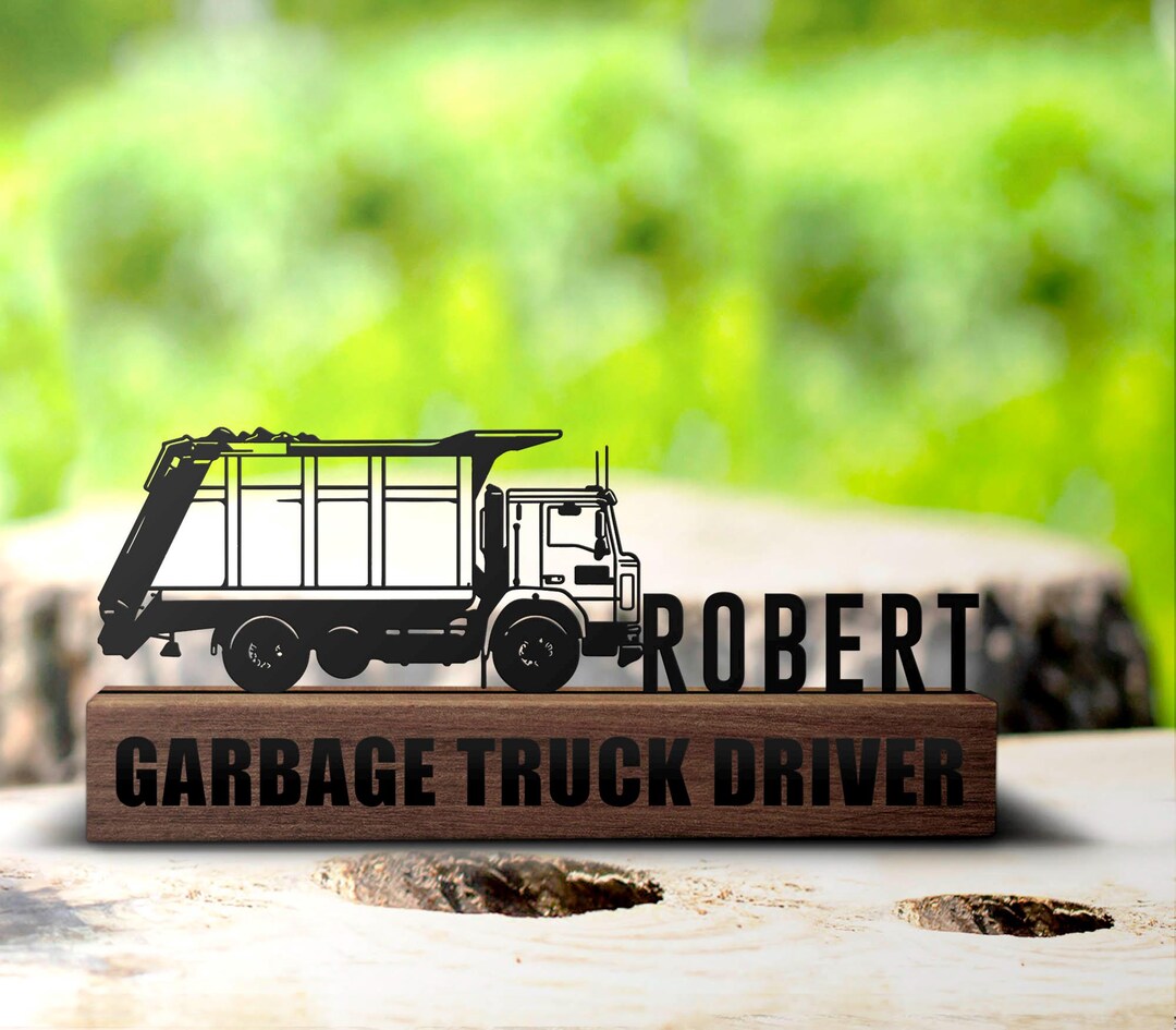 Custom Garbage Truck Desk Name Plate Wedge Personalized Waste Trucker ...