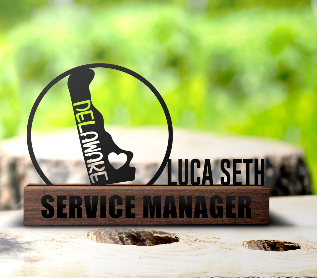 Custom Delaware Map Desk Name Plate Wedge, Personalized Born in ...