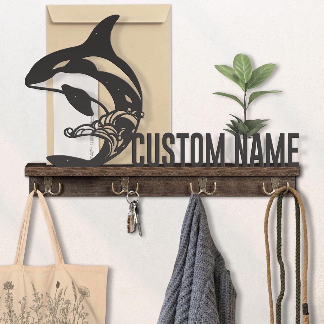 Custom Orca Whale Wooden Shelf Metal Wall Art Sign Personalized Beach ...