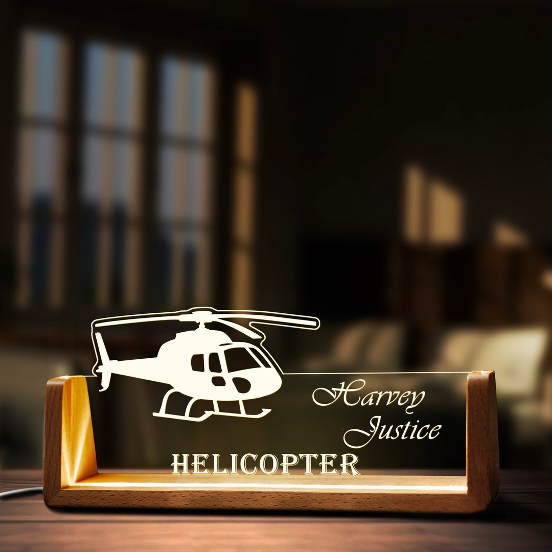 Custom Helicopter Airplane Desk Name Plate Personalized Pilot LED Light ...
