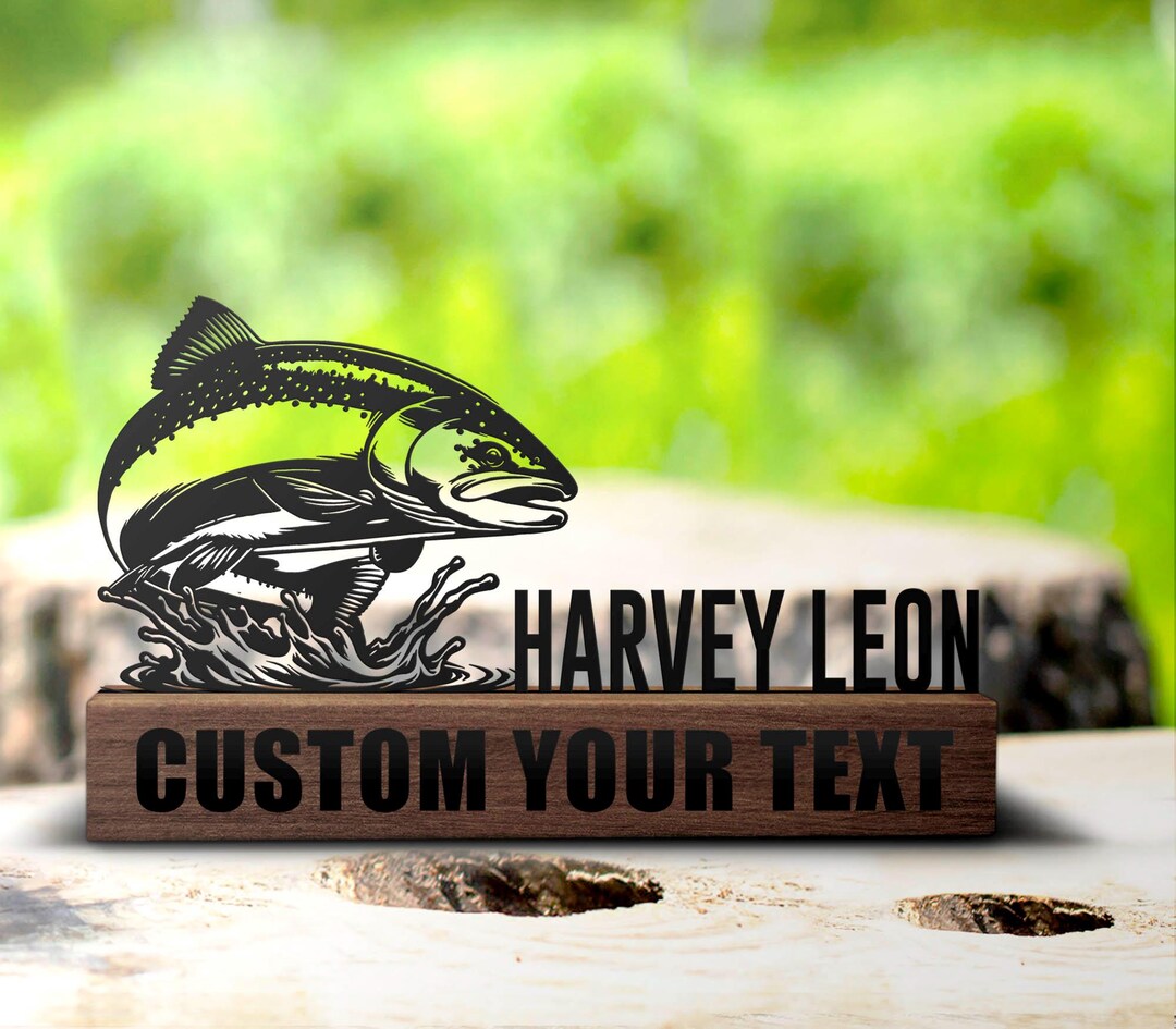 Custom Atlantic Salmon Fish Desk Name Plate Wedge Personalized Fisher ...