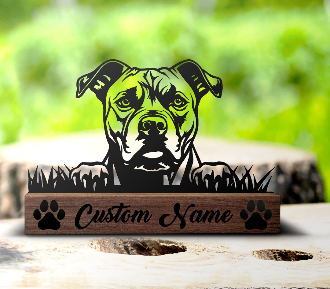 Custom Pitbull Dog Desk Name Plate Wedge Personalized Peeking Dog ...