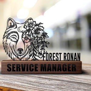 Custom Floral Wolf Desk Name Plate Wedge, Personalized Nameplate Wild ...