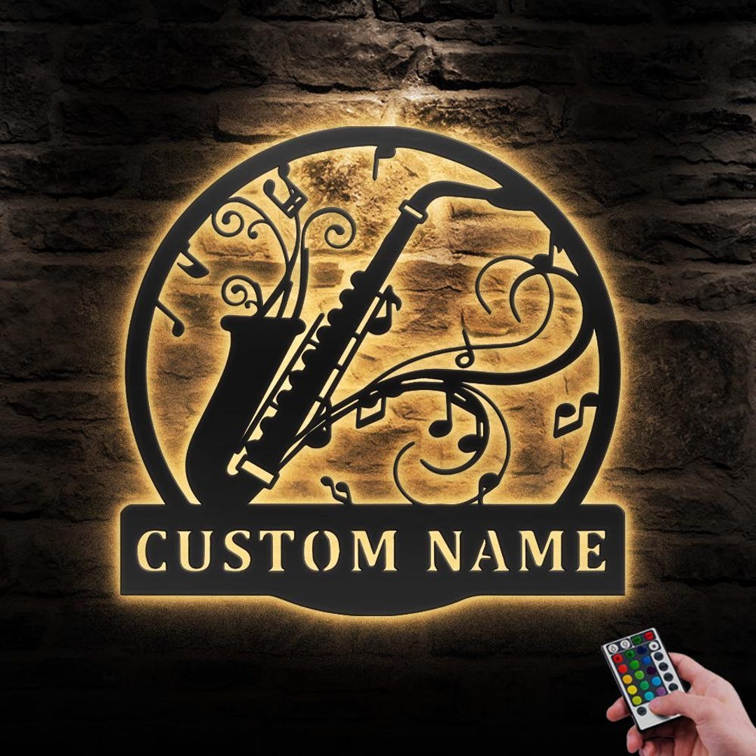 Custom Saxophone Musical Instrument Metal Wall Art LED Light ...