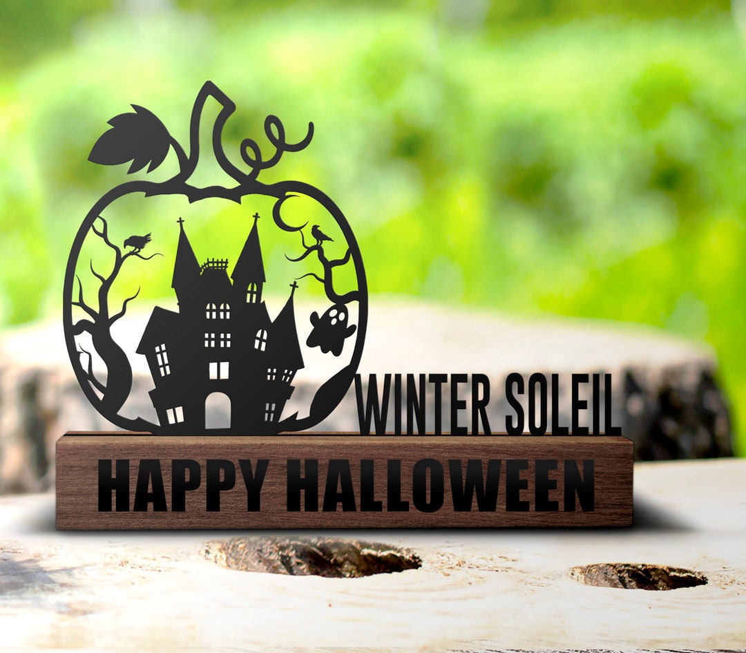 Custom Halloween Desk Name Plate Wedge Personalized Haunted House ...