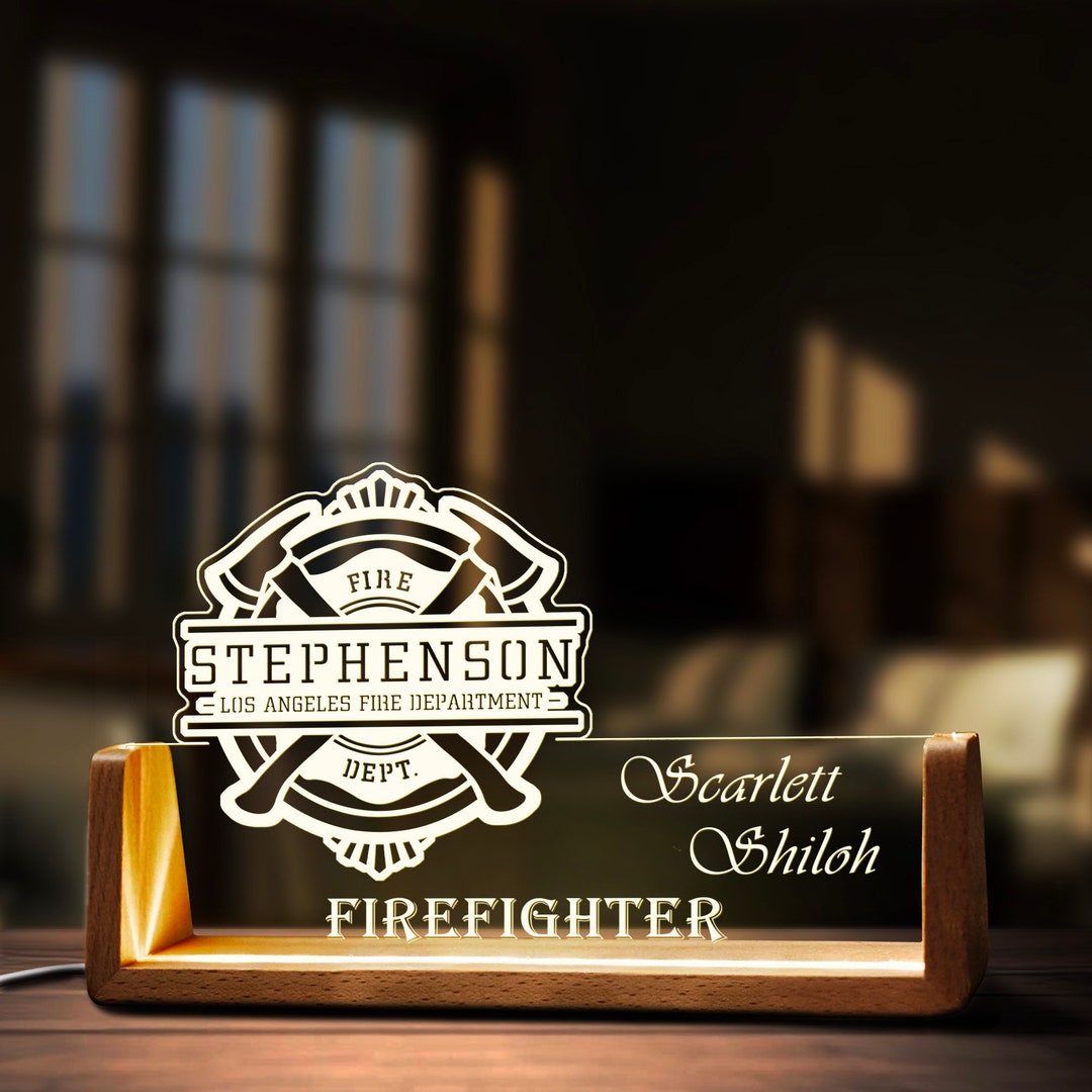 Custom Firefighter Desk Name Plate Personalized Fireman LED Light ...