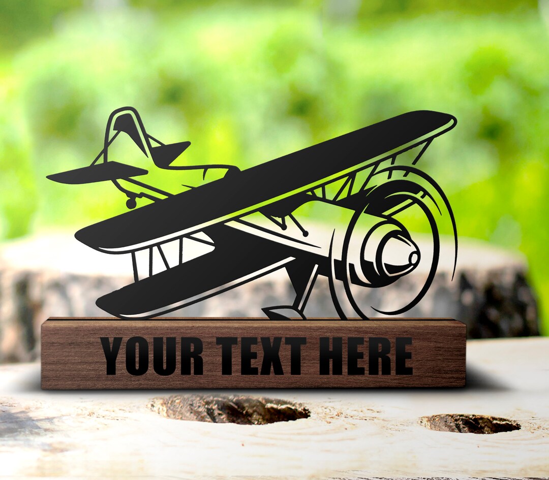 Custom Biplane Desk Name Plate Wedge Personalized Pilot Nameplate ...