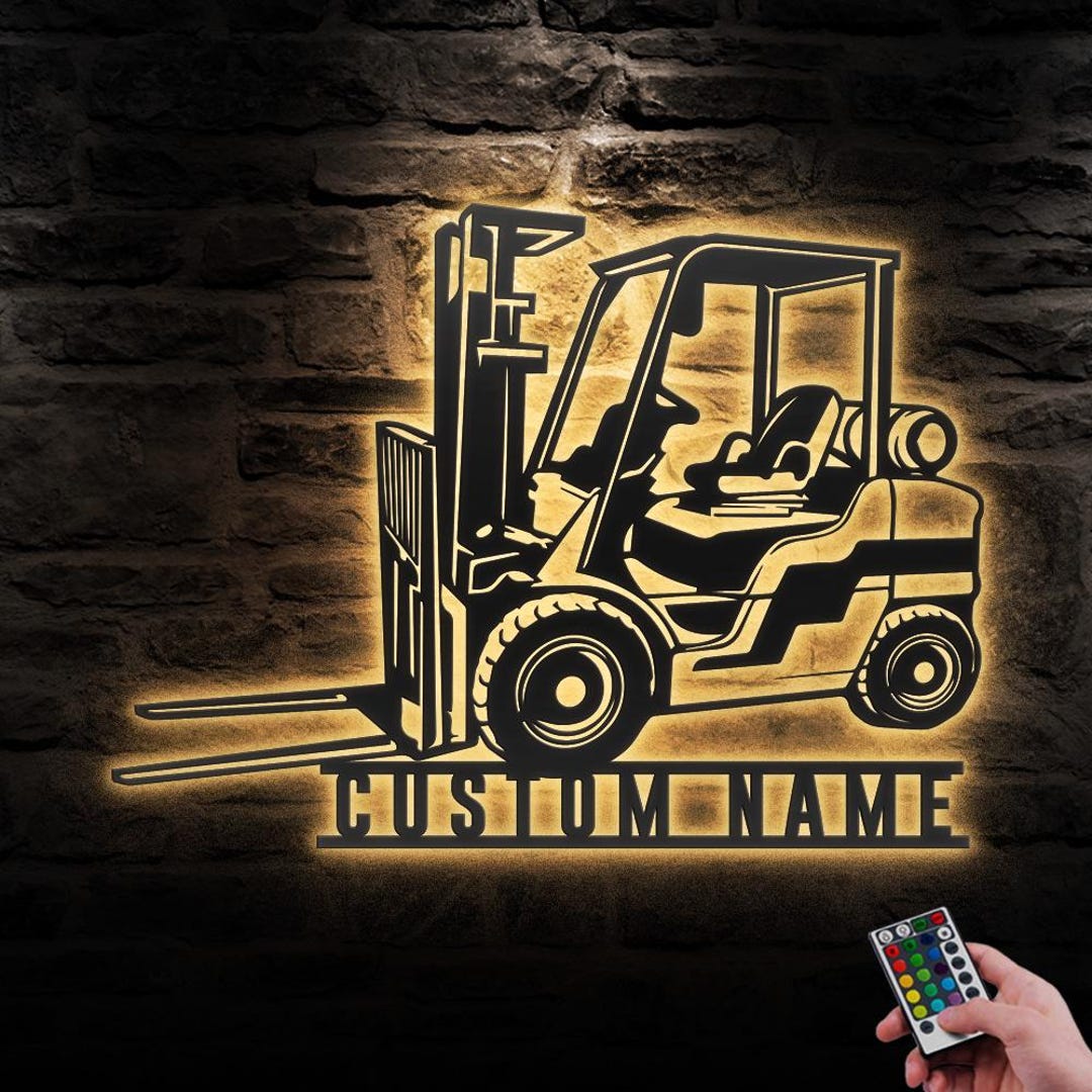 Custom Forklift Driver Metal Wall Art LED Light Personalized Fork Lift ...