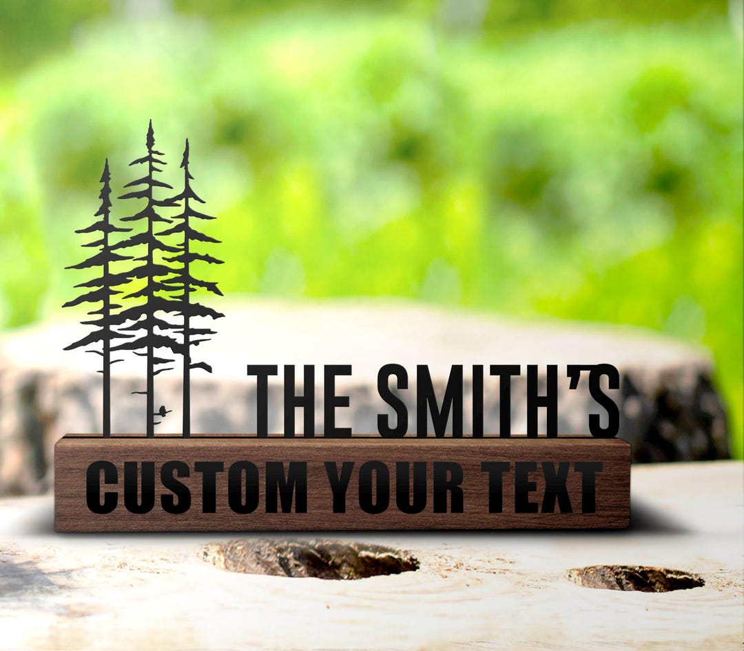 Custom Nature Wispy Pine Tree Desk Name Plate Wedge Personalized Cedar ...