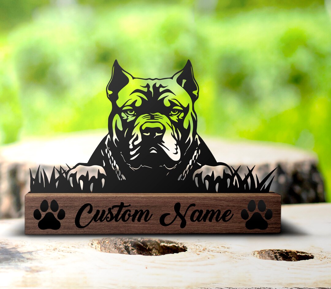 Custom American Bully Desk Name Plate Wedge Personalized Peeking Dog ...