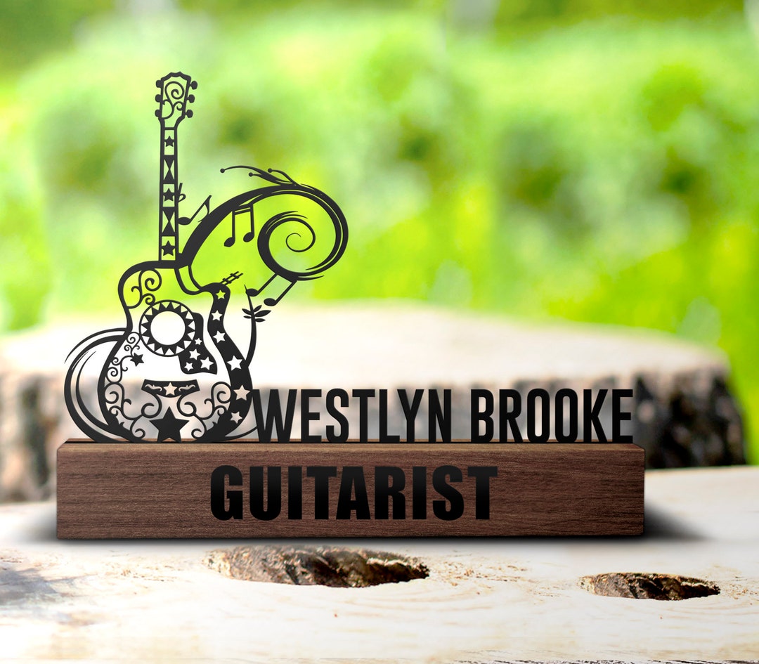 Custom Acoustic Guitar Player Line Art Desk Name Plate Wedge ...
