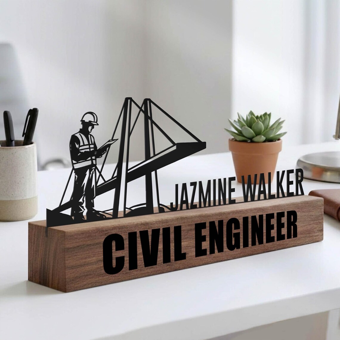 Custom Civil Engineer Desk Name Plate Wedge Personalized Construction ...