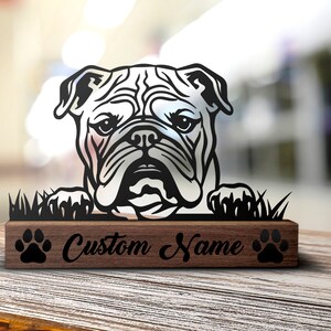 Custom Bulldog Desk Name Plate Wedge Personalized Peeking Dog Nameplate ...