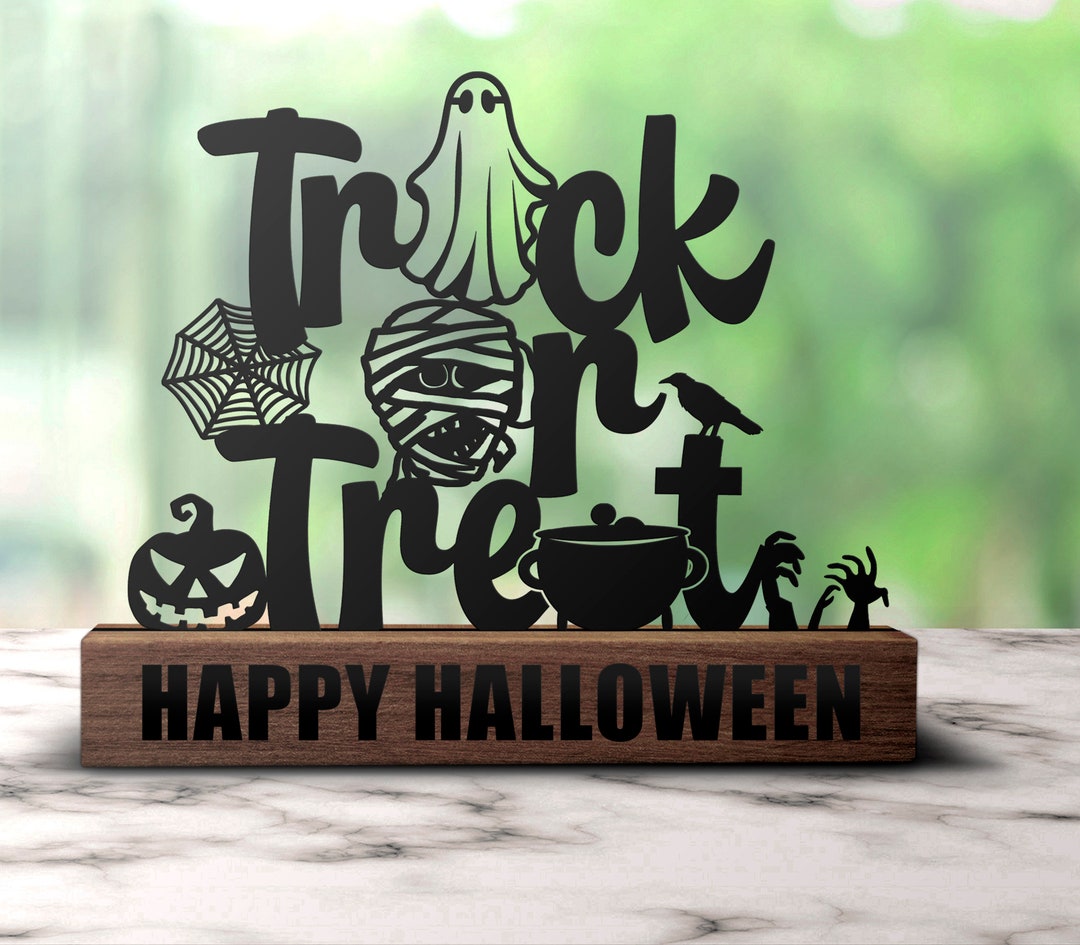 Custom Halloween Desk Name Plate Wedge Personalized Trick or Treat ...