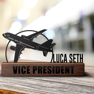 Custom Airplane Desk Name Plate Wedge Personalized Pilot Nameplate ...