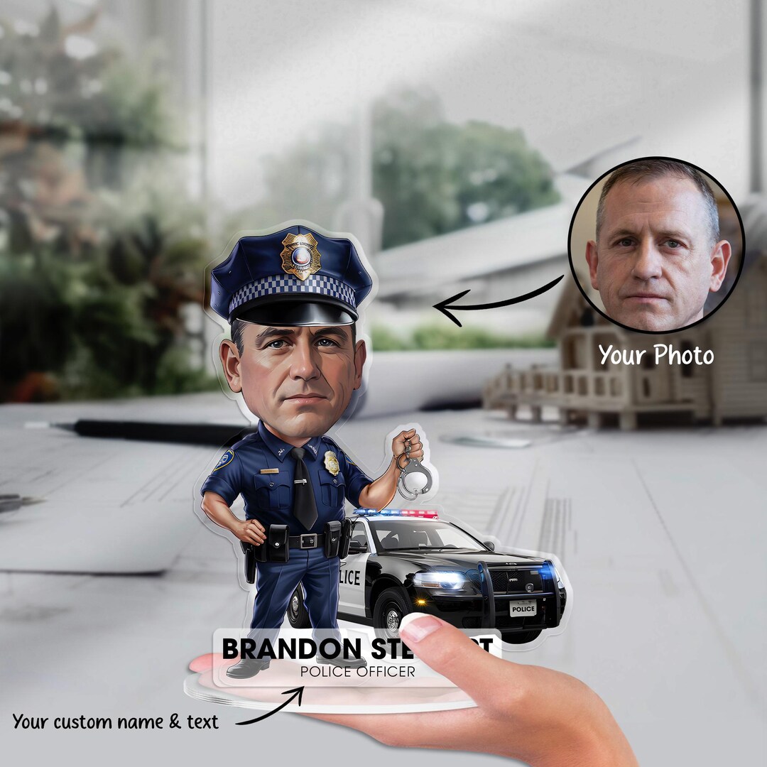 Custom US Police Officer Figurine Trinket Caricature Portrait Desk Name ...