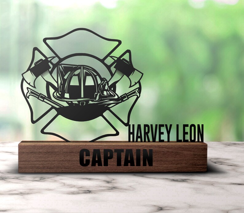 Custom Firefighter Desk Name Plate Wedge Personalized Fireman Nameplate ...