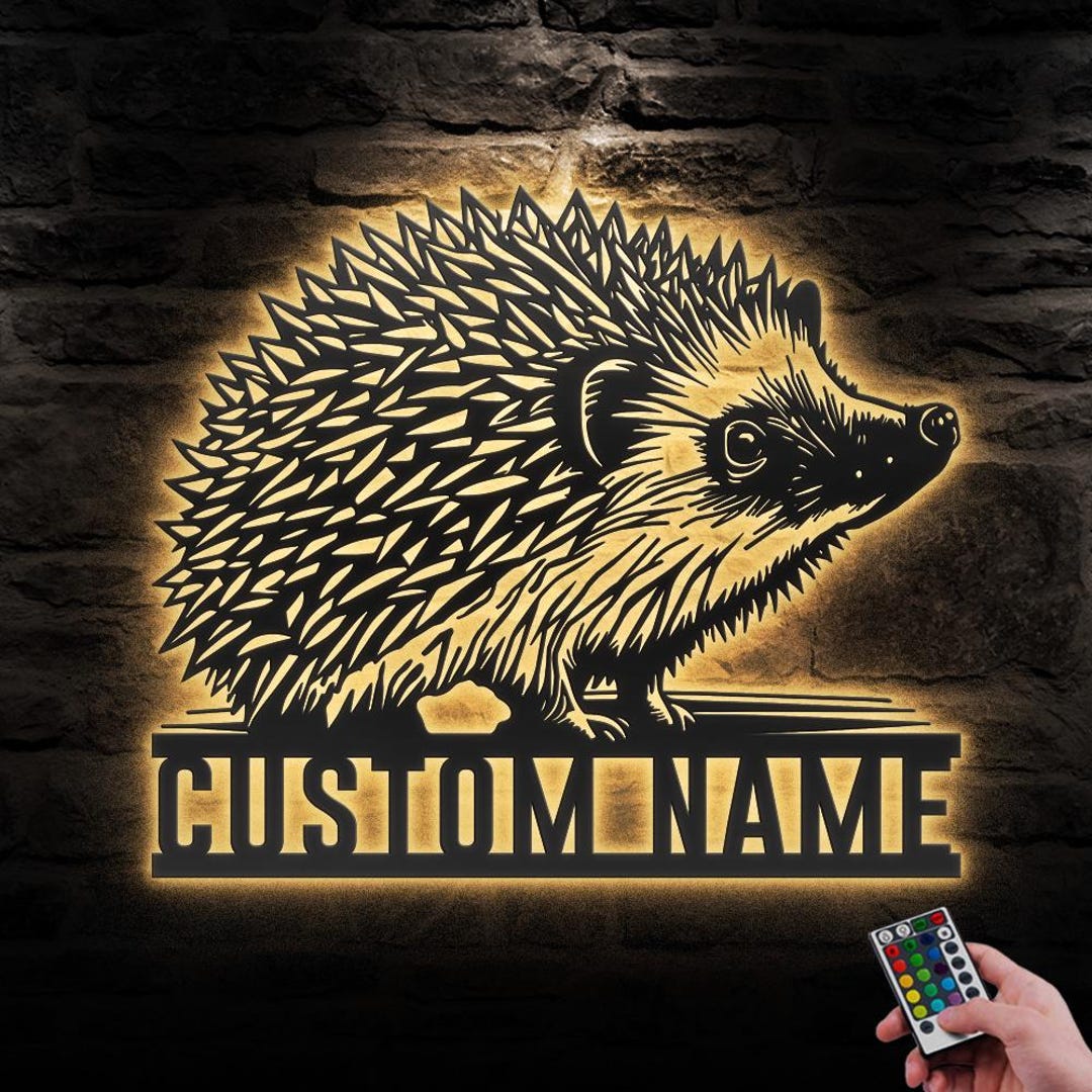 Custom Hedgehog Metal Wall Art LED Light Personalized Hedgehog Lover ...