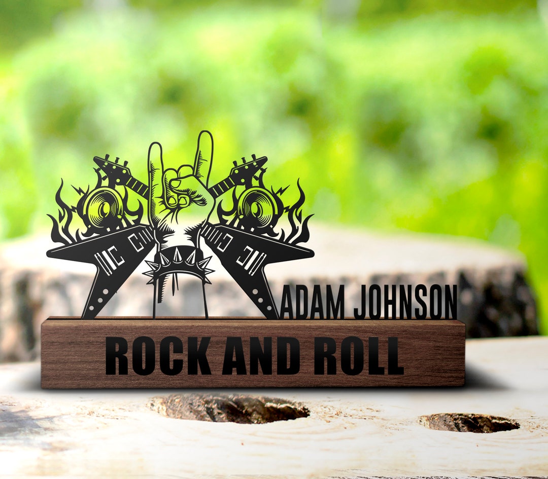 Custom Guitar Rock and Roll Desk Name Plate Wedge Personalized Rock ...