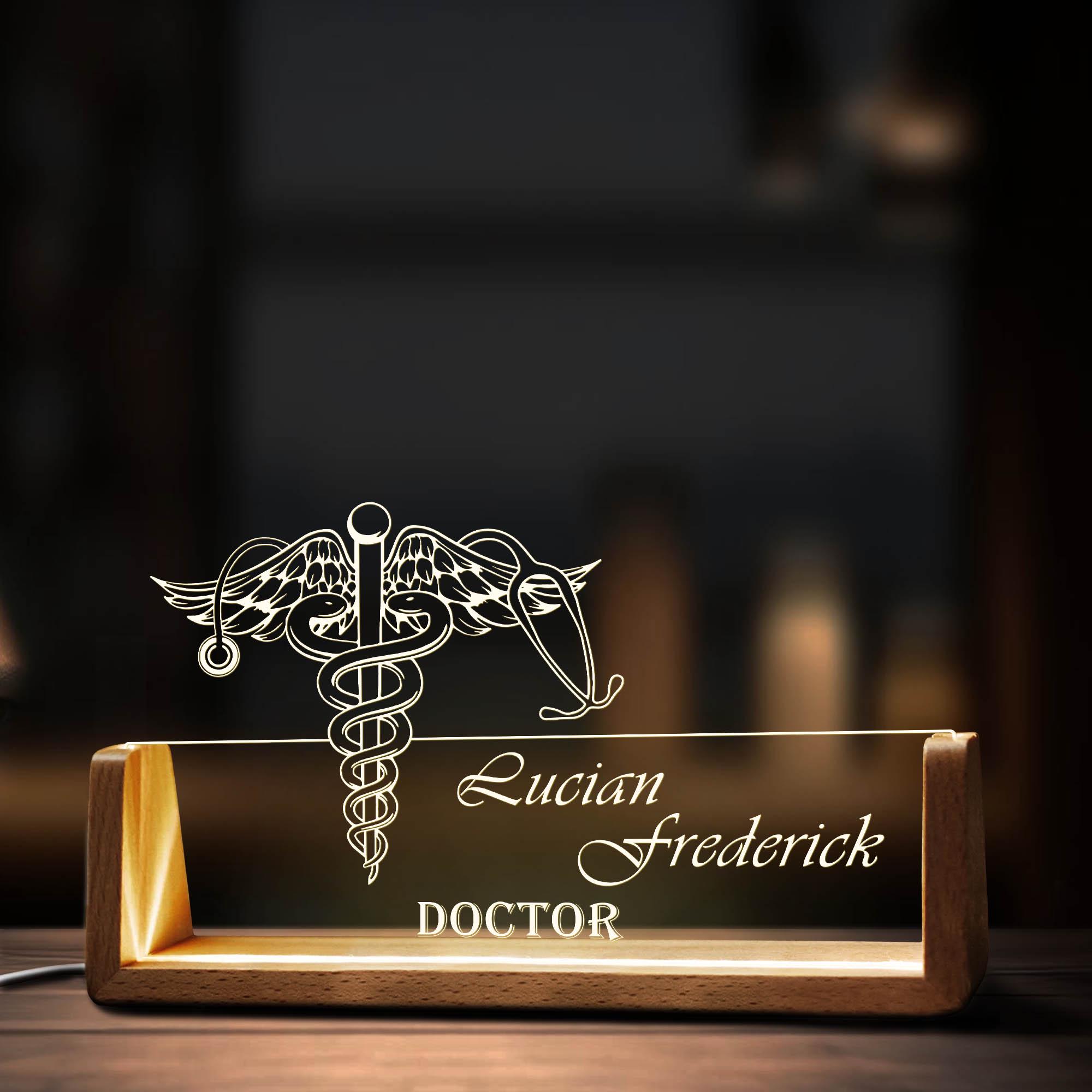 Custom Medical Symbol Desk Name Plate Personalized Nursing LED Light ...