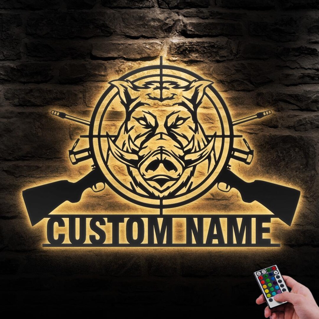 Custom Wild Boar Hunting Metal Wall Art LED Light Personalized Hunter ...