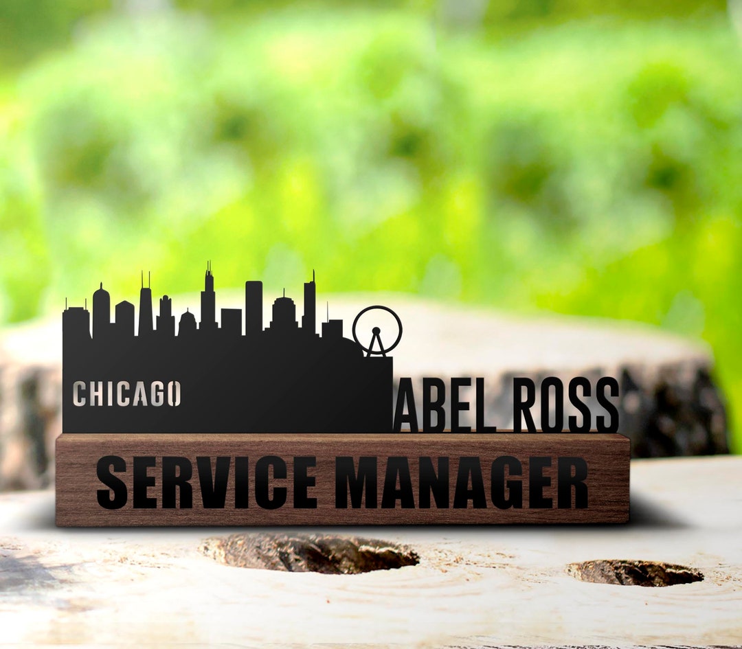 Custom Chicago Skyline Desk Name Plate Wedge Personalized US City ...