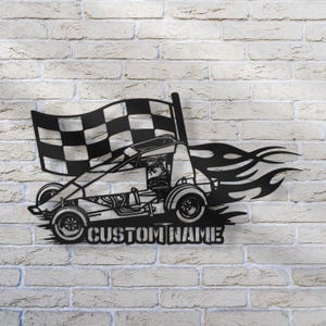 Custom Sprint Car Racing Flag Metal Wall Art LED Lights Personalized ...
