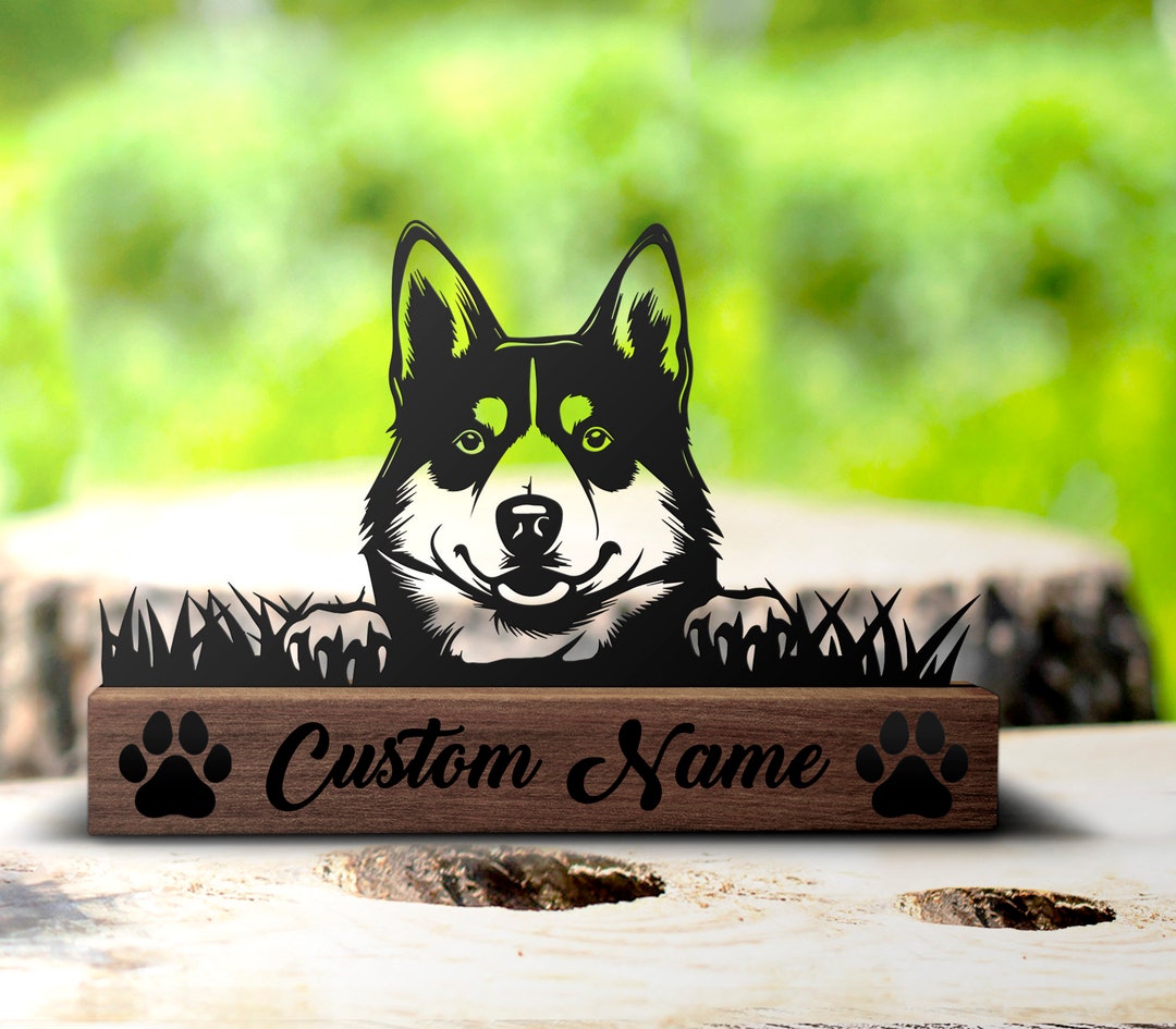 Custom Norwegian Buhund Desk Name Plate Wedge Personalized Peeking Dog ...