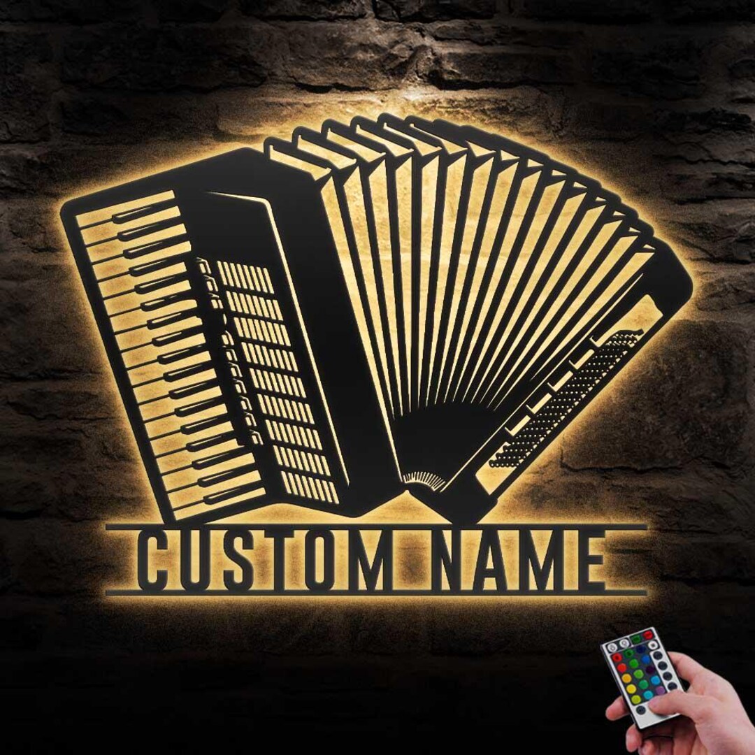 Custom Accordion Musical Instrument Metal Wall Art LED Light ...