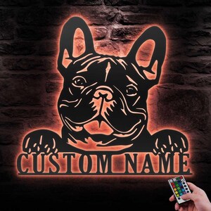 Custom Peeking French Bulldog Metal Wall Art LED Light Personalized ...