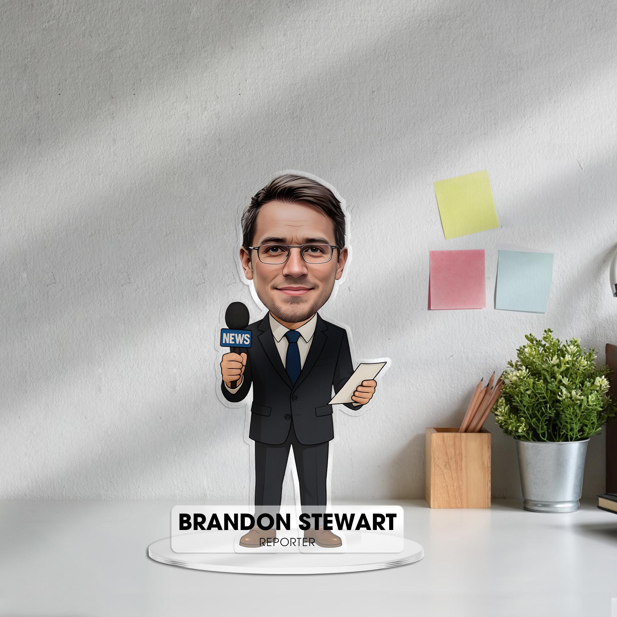 Custom Reporter Trinket Caricature Portrait Photo Art Desk Name Plate ...