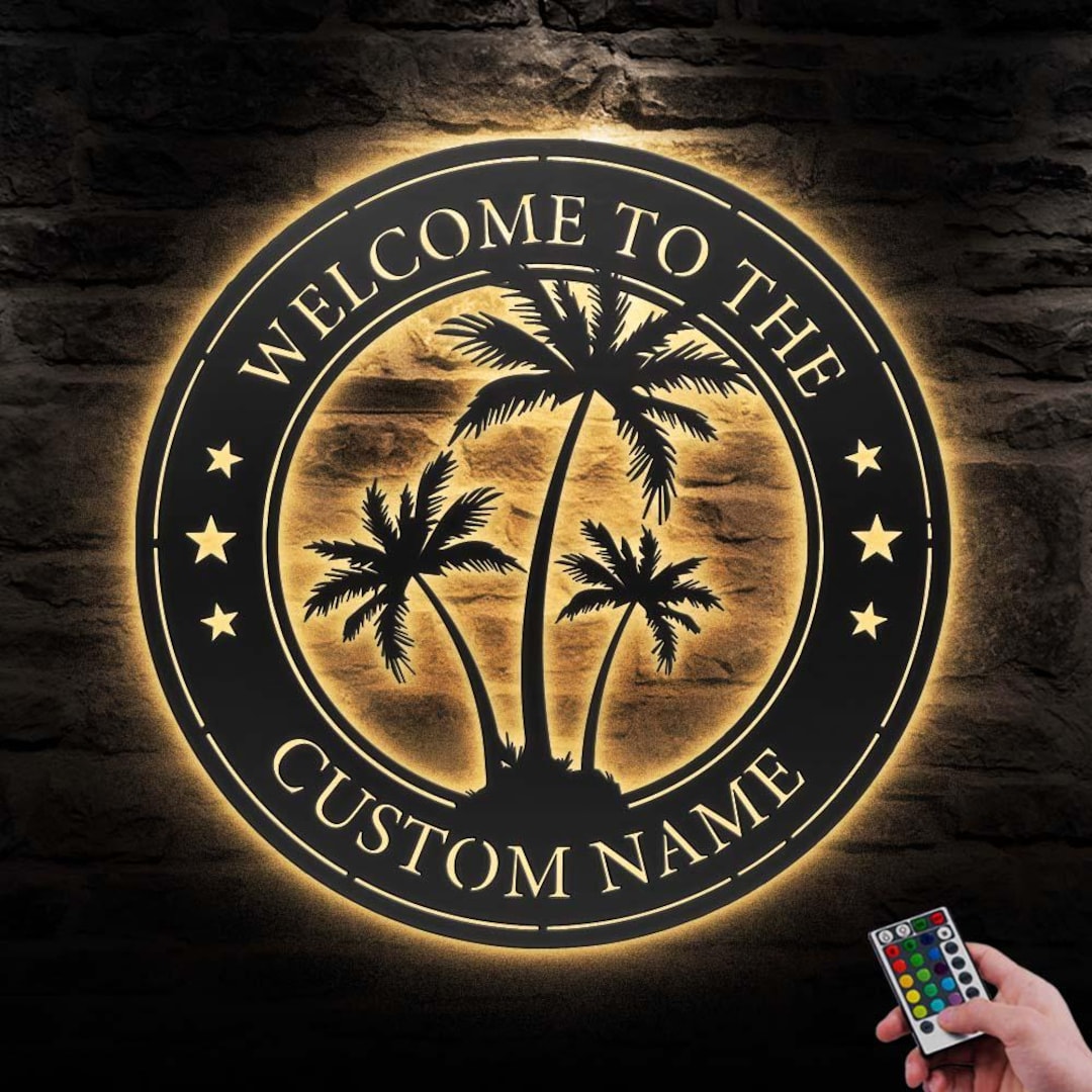 Custom Tropical Patio Backyard Sign Metal Wall Art Led Light ...