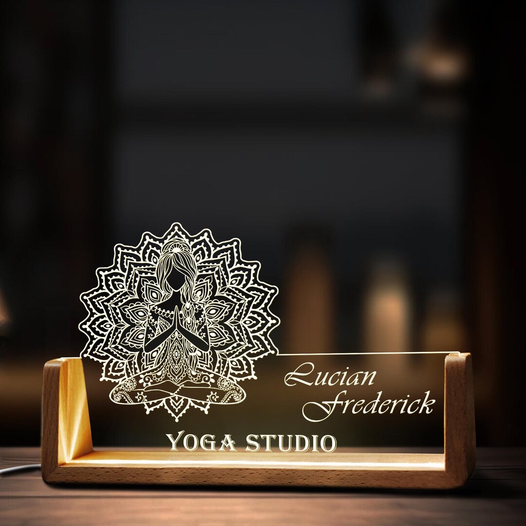 Custom Mandala Yoga Desk Name Plate Personalized Namaste Meditation LED ...