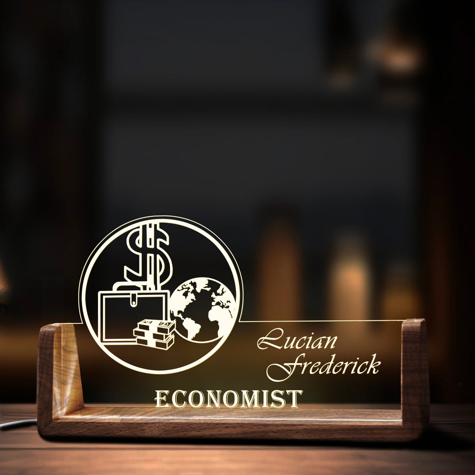 Custom Economist Desk Name Plate Personalized Economy Adviser LED Light ...