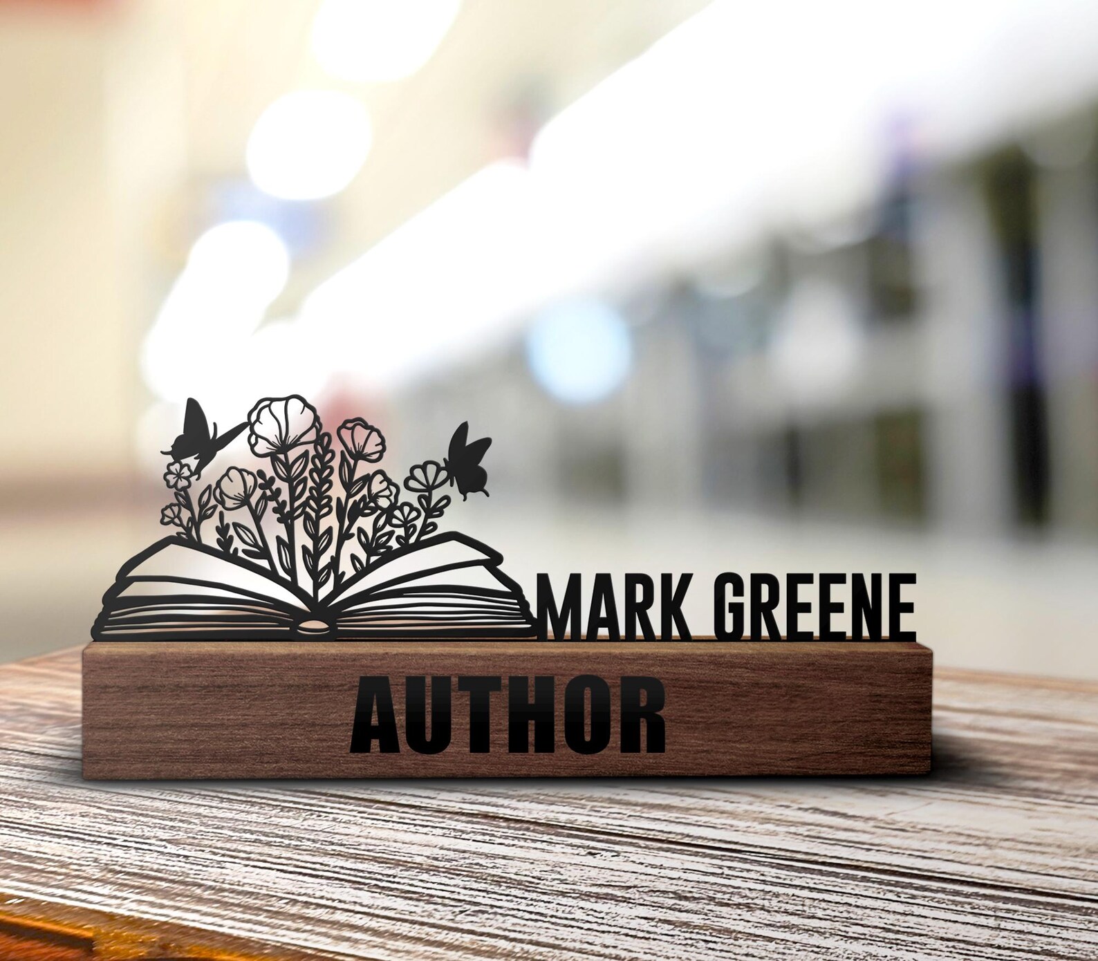 Custom Book Flower Desk Name Plate Wedge Personalized Author Nameplate ...