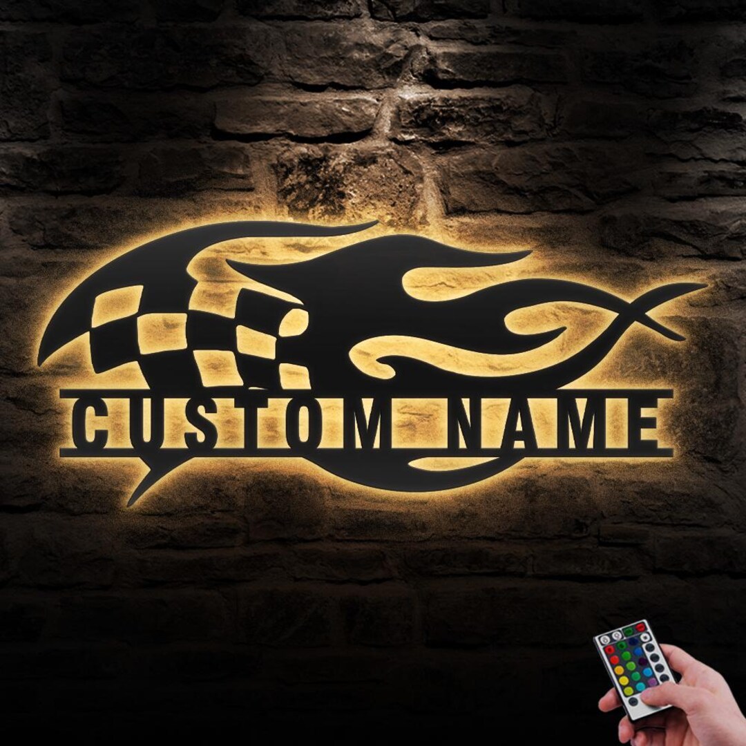 Custom Start Finish Racing Flag Metal Wall Art LED Light Personalized ...