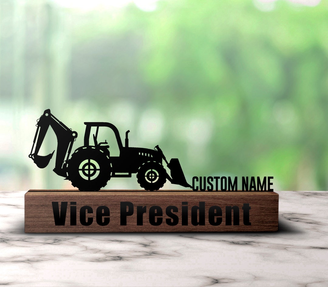 Custom Backhoe Loader Desk Name Plate Wedge, Personalized Excavator ...
