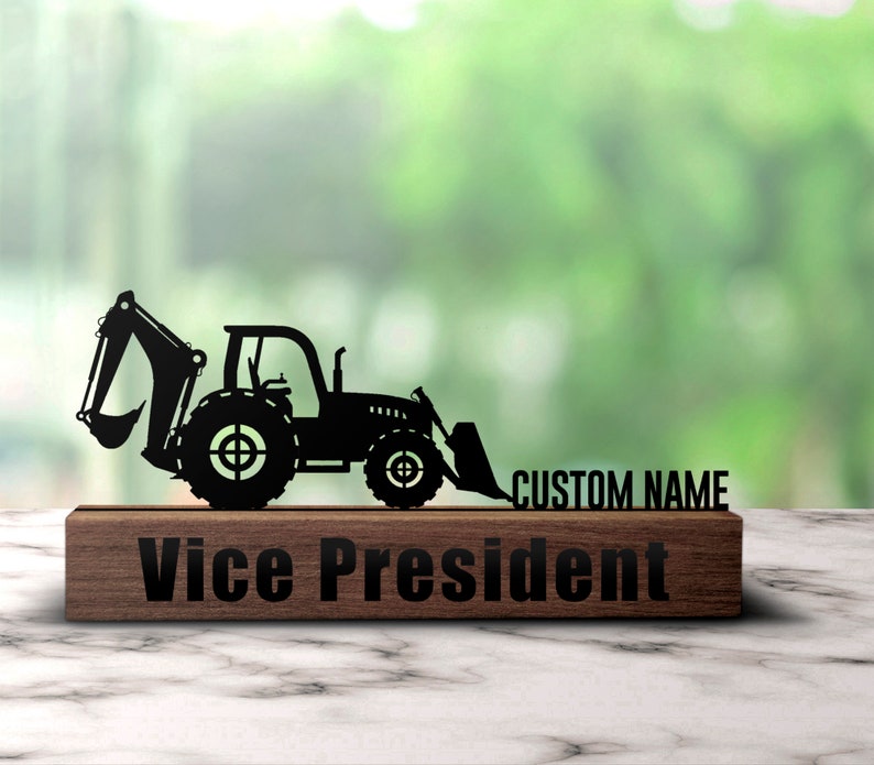 Custom Backhoe Loader Desk Name Plate Wedge Personalized - Etsy