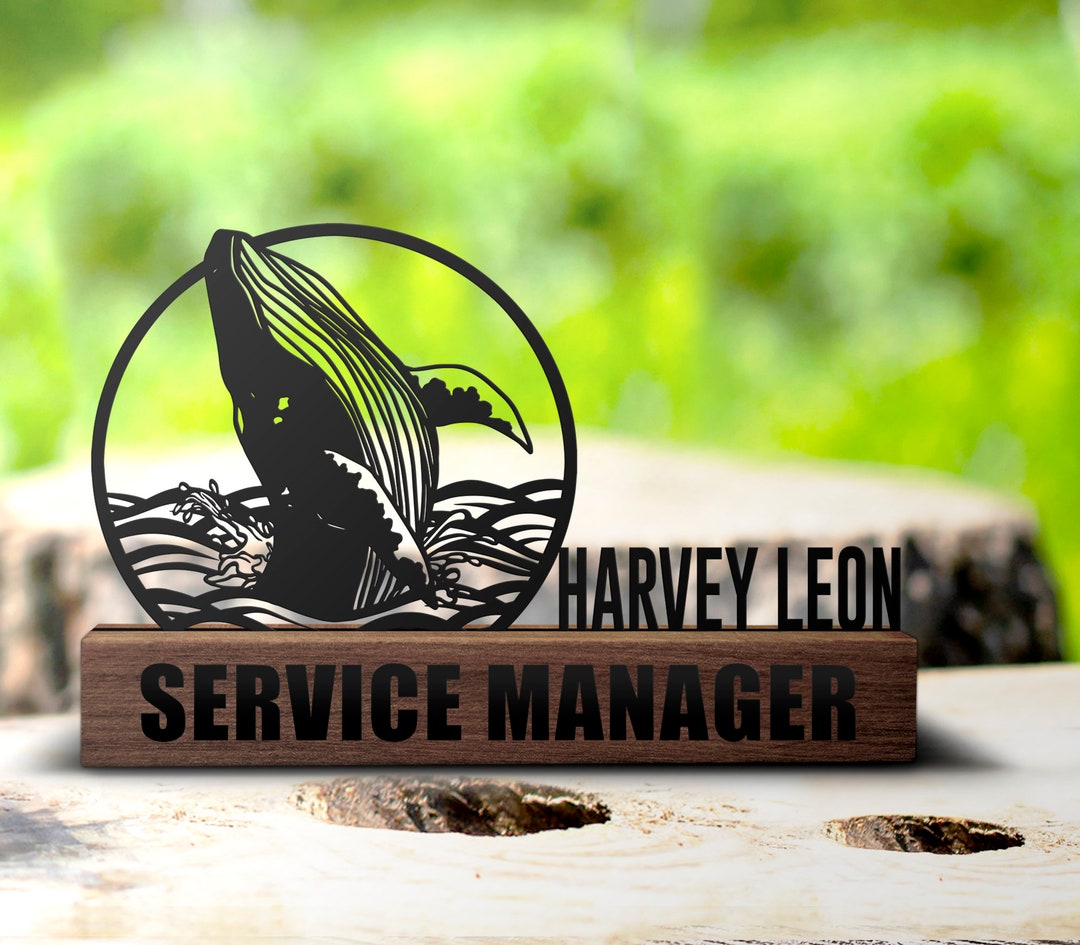 Custom Whale Desk Name Plate Wedge, Personalized Nameplate Ocean Lover ...