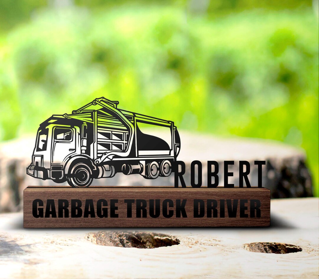Custom Garbage Truck Desk Name Plate Wedge Personalized Waste Trucker ...