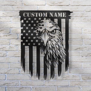 Custom American Eagle US Flag Metal Wall Art LED Light Personalized ...
