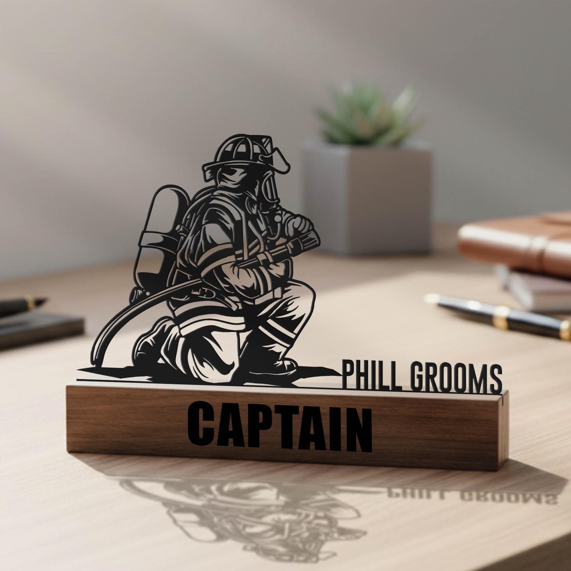 Custom Firefighter Desk Name Plate Wedge Personalized Fireman Nameplate ...